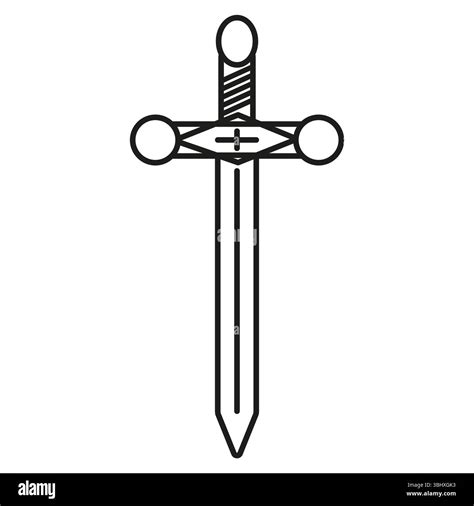 Sword Icon Medieval Blade Weapon Vector Knight Symbol Cross Handle Outline Stock Vector Image