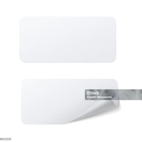 곡선 가장자리와 흰색 직사각형 종이 접착 스티커의 Ealistic 템플릿 스티커에 대한 스톡 벡터 아트 및 기타 이미지 스티커 직사각형 지폐 Istock