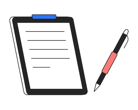 Paper Clipboard With Fountain Pen Flat Line Color Vector Objects