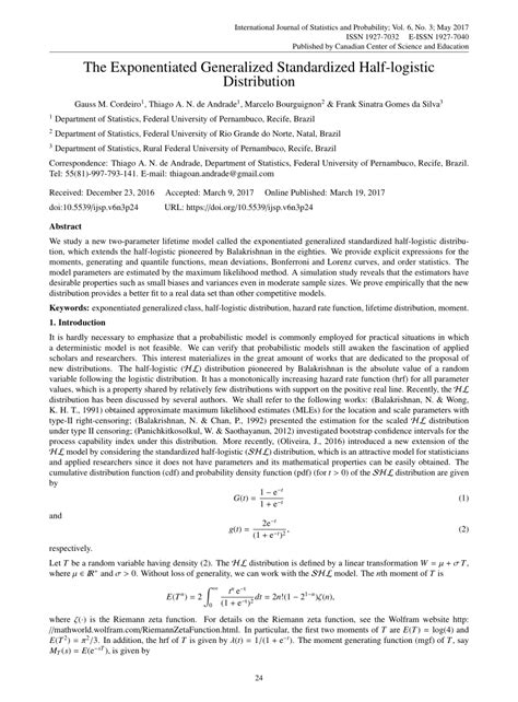 Pdf The Exponentiated Generalized Standardized Half Logistic Distribution