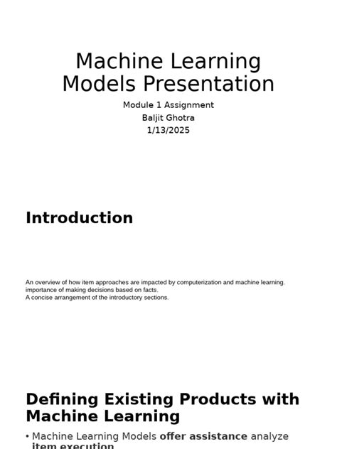 Module 1 Assignment Machine Learning Models Presentation Pdf Analytics Machine Learning