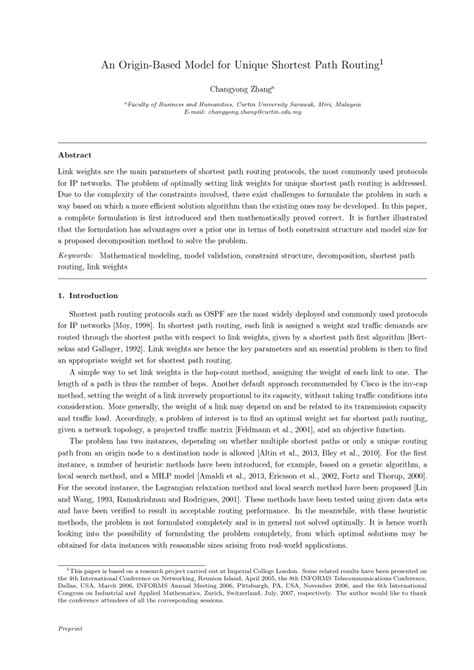Pdf An Origin Based Model For Unique Shortest Path Routing