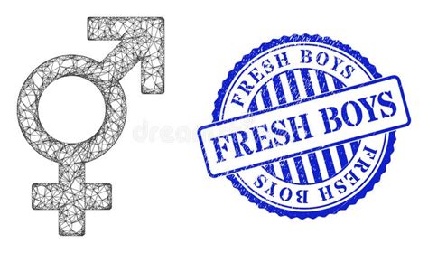 Scratched Fresh Boys Stamp And Hatched Sex Symbol Web Mesh Stock Vector