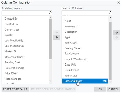 Acumatica The Grid Does Not Appear In Share Column Configuration