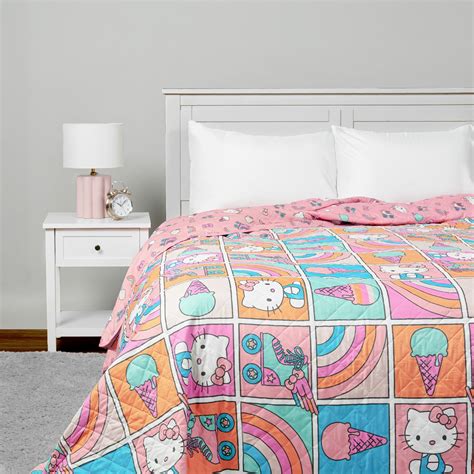 Hello Kitty Rainbow Pink Full Queen Quilted Blanket 90 X 90 Inches