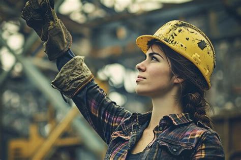 Premium Photo Female Construction Builder Photo Portraying Resilience And Determination