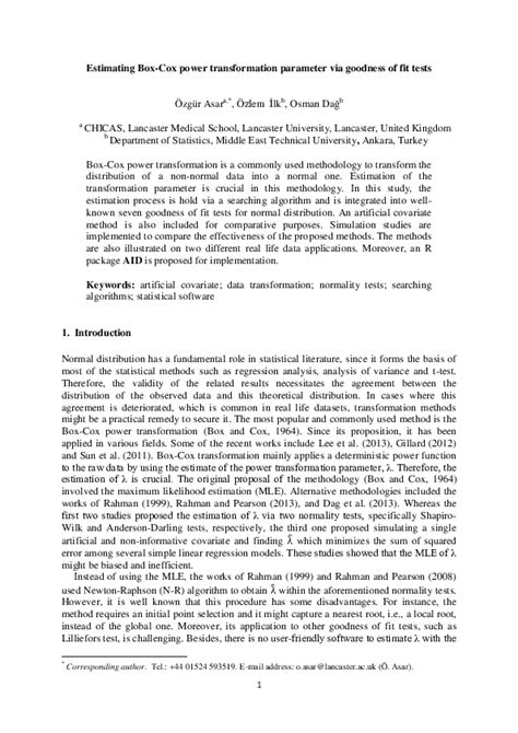 Pdf Estimating Box Cox Power Transformation Parameter Via Goodness Of Fit Tests
