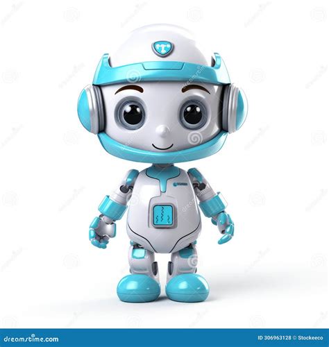 Cute Humanoid Robot 3d Rendering With Blue Helmet And Shoes Stock Illustration Illustration Of