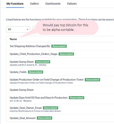 Sortable My Functions List