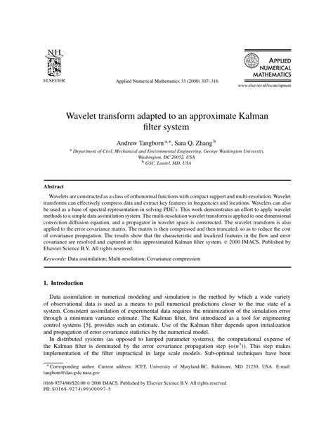 Pdf Wavelet Transform Adapted To An Approximate Kalman Filter System