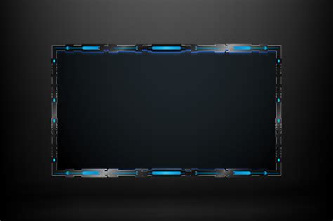 미래 지향적인 빛나는 네온 블루 테두리 스트림 오버레이 웹캠 비디오 화면 Gui 패널 게임 및 스트리밍을위한 템플릿 헤드업 디스플레이 그래픽 사용자 인터페이스에 대한 스톡