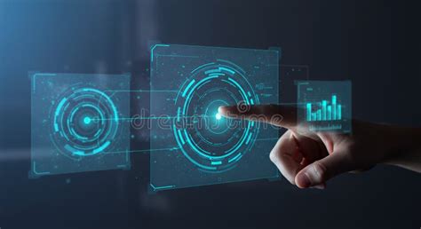 Future Tech Finger Touching Interactive Hologram Interface Data