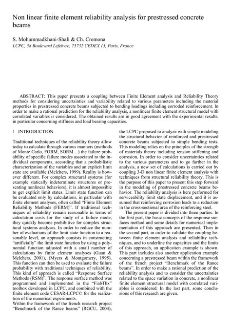 Pdf Non Linear Finite Element Reliability Analysis For Prestressed