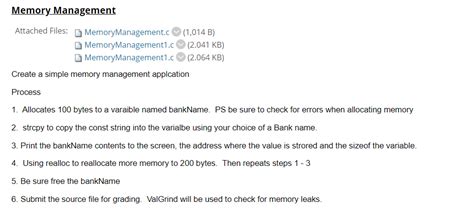 solved using c programming create a simple memory management