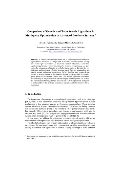 Pdf Comparison Of Genetic And Tabu Search Algorithms In Multiquery Optimization In Advanced