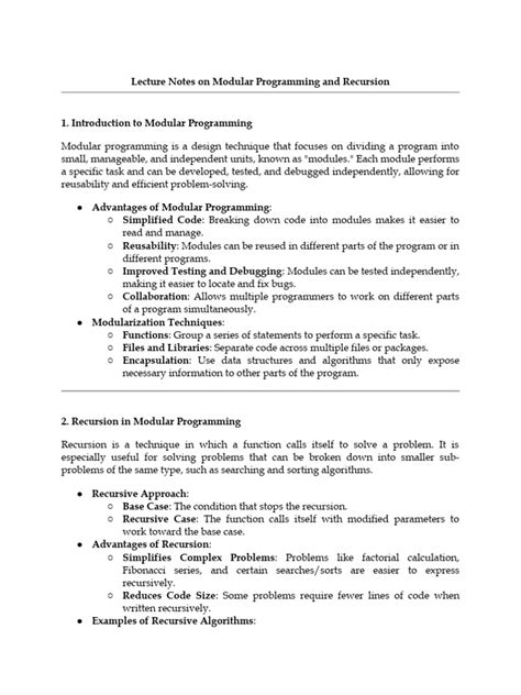 Modular Programming And Recursion Guide Pdf Modular Programming