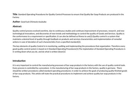 PDF Title Standard Operating Procedures For Quality Control Processes To Ensure That Quality