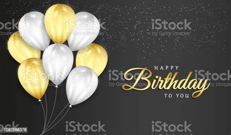 3d 사실풍선과 반짝이는 색종이로 검은 색 배경에 생일 축하 3차원 형태에 대한 스톡 벡터 아트 및 기타 이미지 3차원 형태 공휴일 기 Istock