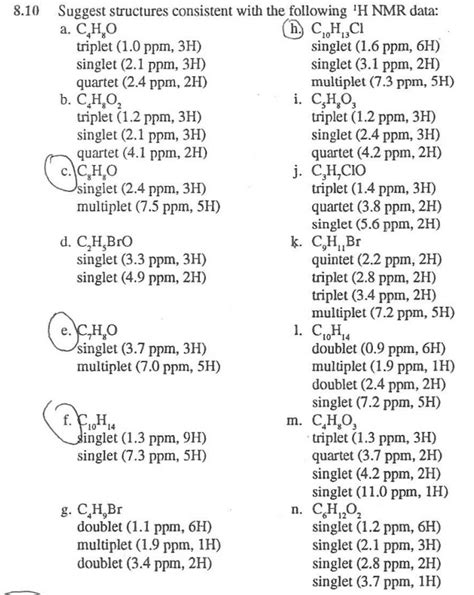 solved suggest structures consistent with the following h