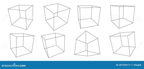 Black Wireframe Cube Collection Outline Cubic Shapes In Different