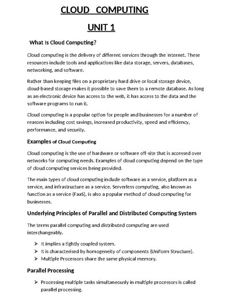 Unit 1 Cc Enjoy Class Notes Cloud Computing Unit 1 What Is Cloud Computing Cloud Computing