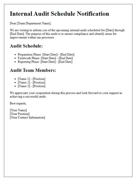 Letter Template For Internal Audit Schedule Notification Free Samples In Pdf Letterin