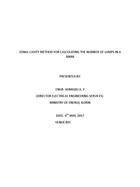 Zonal Cavity Method For Calculating The Number Of Lamps In An Area