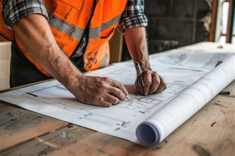 An Engineer Reviews Plans And Blueprints On A Construction Site Ensuring Precision And Safety