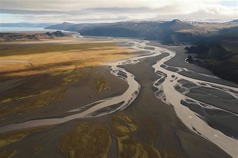 Aerial View Of Braided River Scenic View Of Markarfljot In Iceland
