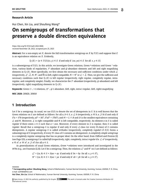 Pdf On Semigroups Of Transformations That Preserve A Double Direction Equivalence