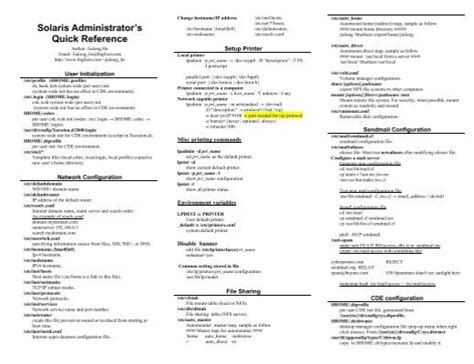 solaris administrator s quick reference cheat sheet
