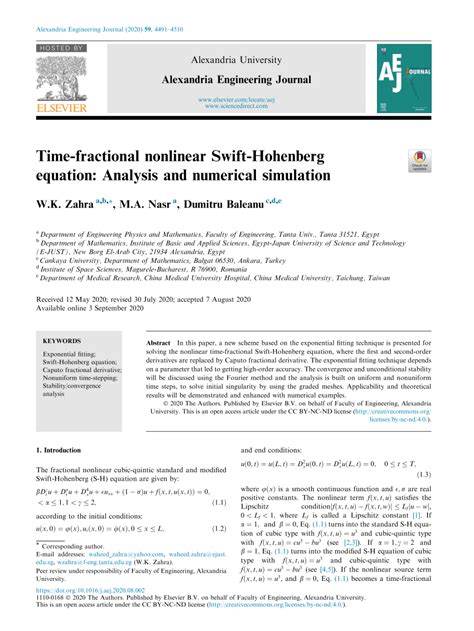Pdf Time Fractional Nonlinear Swift Hohenberg Equation Analysis And Numerical Simulation