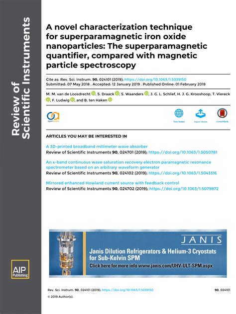 Pdf A Novel Characterization Technique For Superparamagnetic Iron Oxide Nanoparticles The