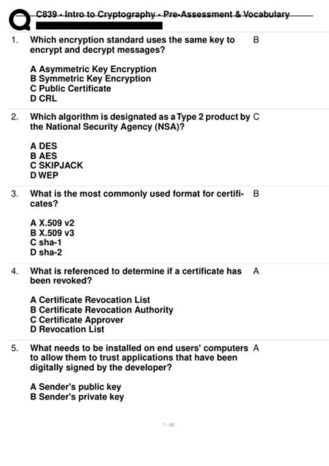 Wgu C839 Intro To Cryptography Exam 2024 Actual Exam And Pre Assessment