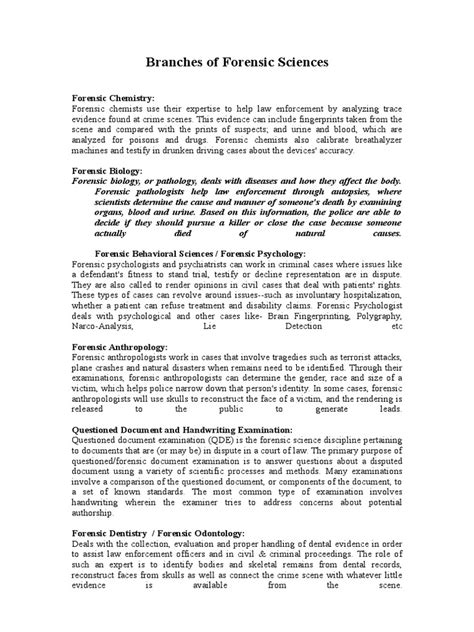 Branches Of Forensic Sciences Pdf Forensic Science Dna Profiling