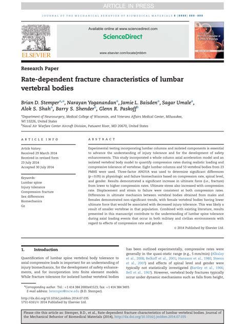 Pdf Rate Dependent Fracture Characteristics Of Lumbar Vertebral Bodies