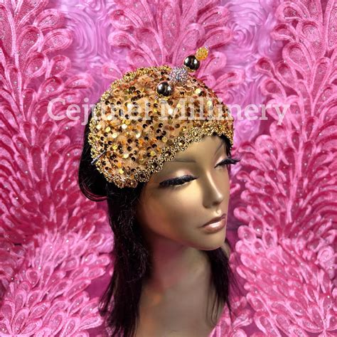 Gold Sequin Half W Pin Cejunel Millinery