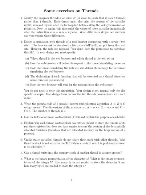Exercises On Threads Pdf Thread Computing Process Computing