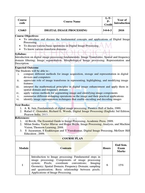 Syllabus Cs463 Digital Image Processing Pdf Digital Signal