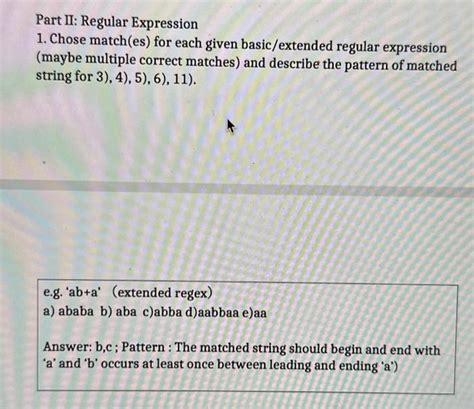 solved part ii regular expression 1 chose match es for