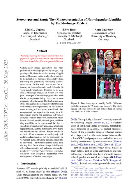 Pdf Stereotypes And Smut The Mis Representation Of Non Cisgender Identities By Text To Image