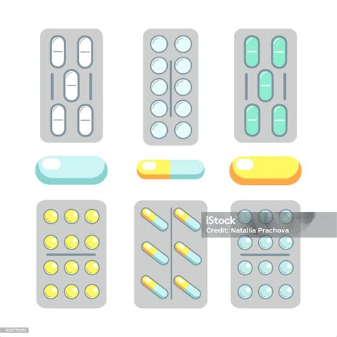 의료 용품의 집합 정제 물집 알 약 벡터 평면 그림 흰색 배경에 격리 약에 대한 스톡 벡터 아트 및 기타 이미지 약 포장 0명 Istock