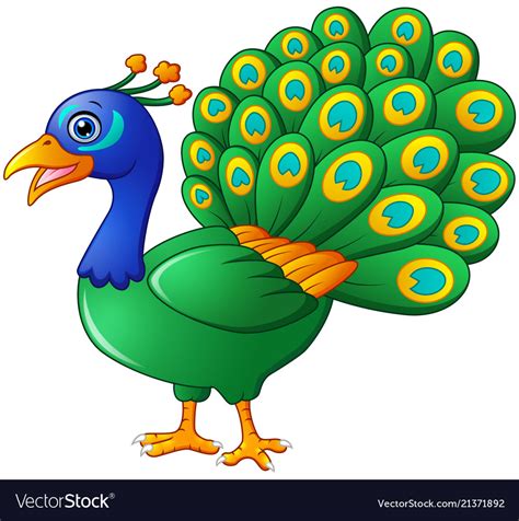 Happy Peacock Cartoon Isolated On White Background