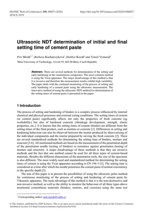 Pdf Ultrasonic Ndt Determination Of Initial And Final Setting Time Of Cement Paste