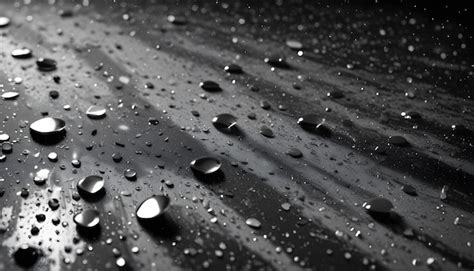 A Closeup Image Of Water Droplets On A Dark Reflective Surface The Droplets Create A Sense Of