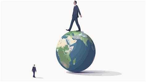 Confident Businessman Walking On Top Of Rolling Globe Career Success Concept Premium Ai