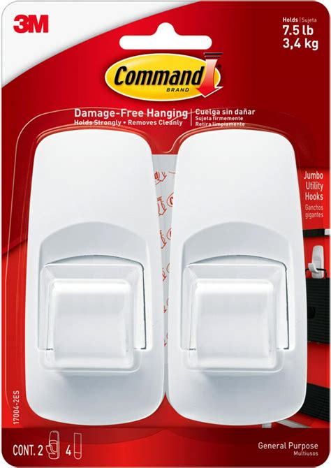 Command 75 Lb Jumbo Utility Hook 2 Hooks And 4 Command