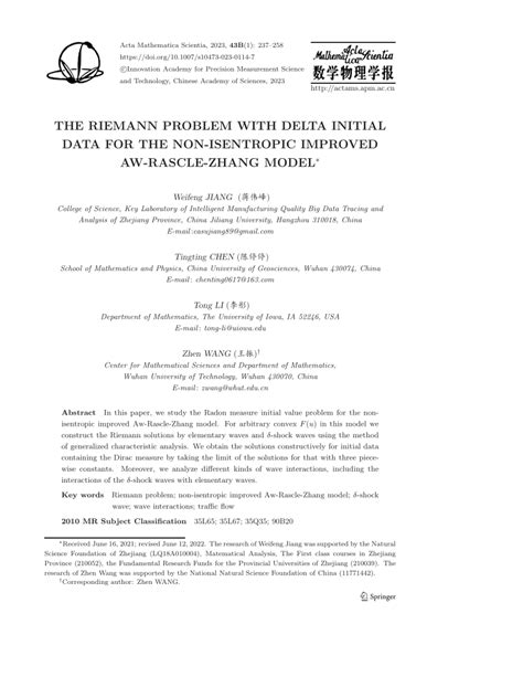Pdf The Riemann Problem With Delta Initial Data For The Non