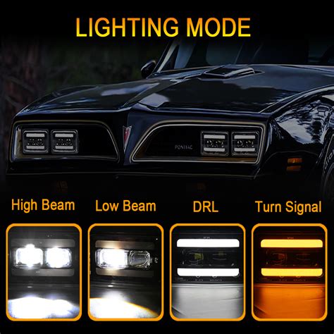 Doxmall 4pcs New 4x6 Led Headlights Pontiac Firebird Headlamp With Turn Signal Replace H4651