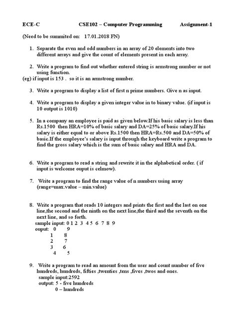 Ece C Cse102 Computer Programming Assignment 1 Pdf String